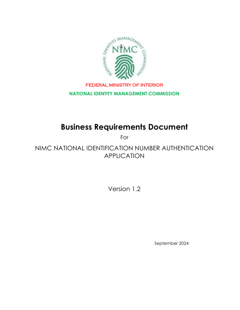 NIMC NIN Authentication App: Business Requirements Document