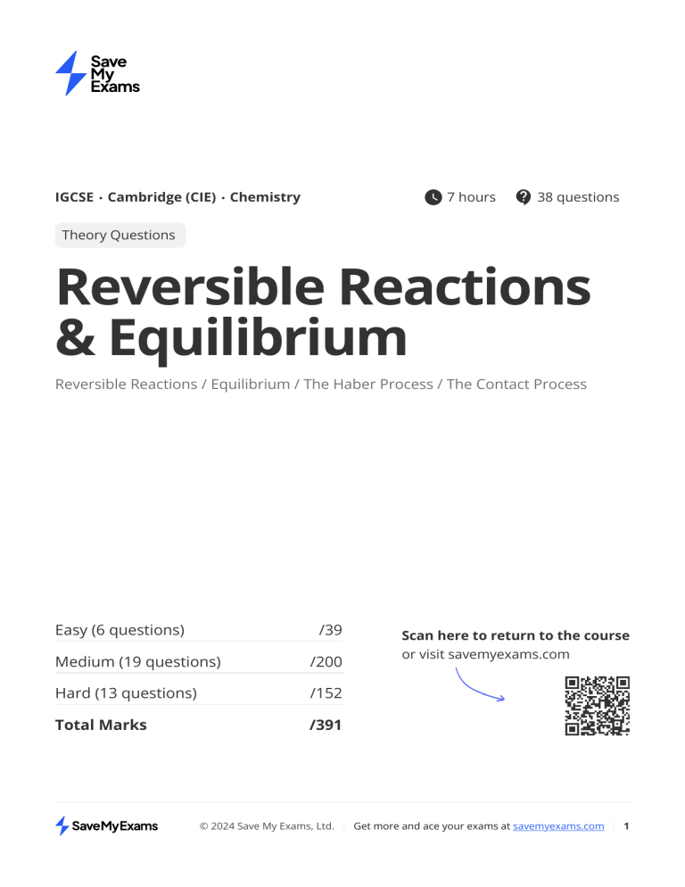 IGCSE Chemistry: Reversible Reactions & Equilibrium Questions