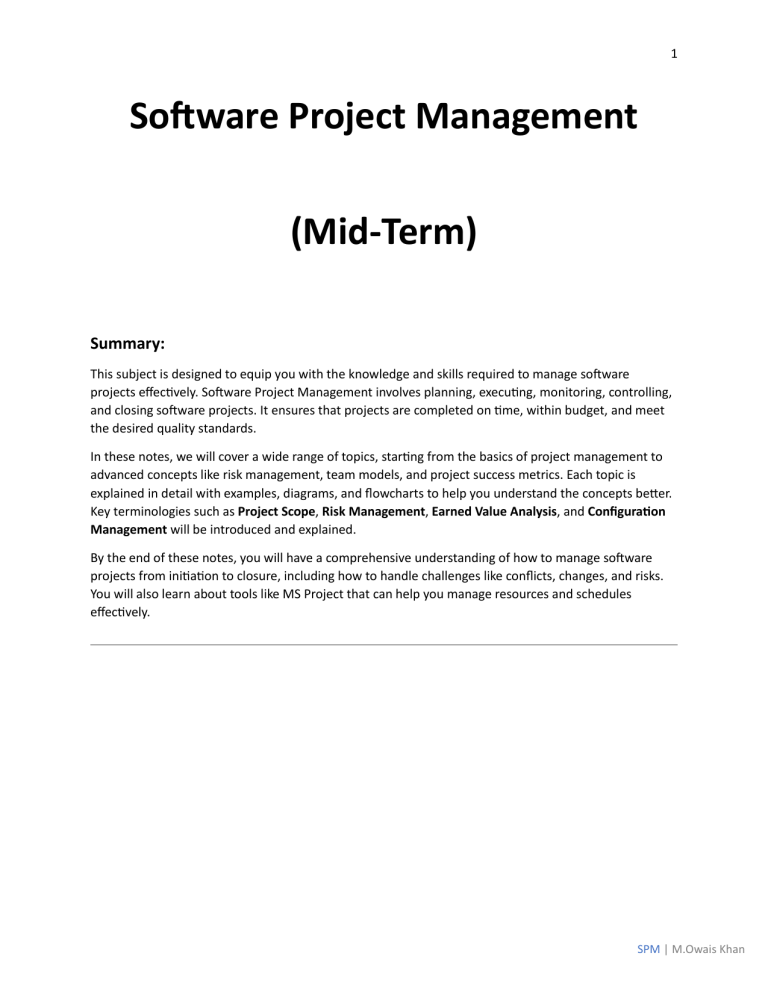 Software Project Management: Mid-Term Course Notes