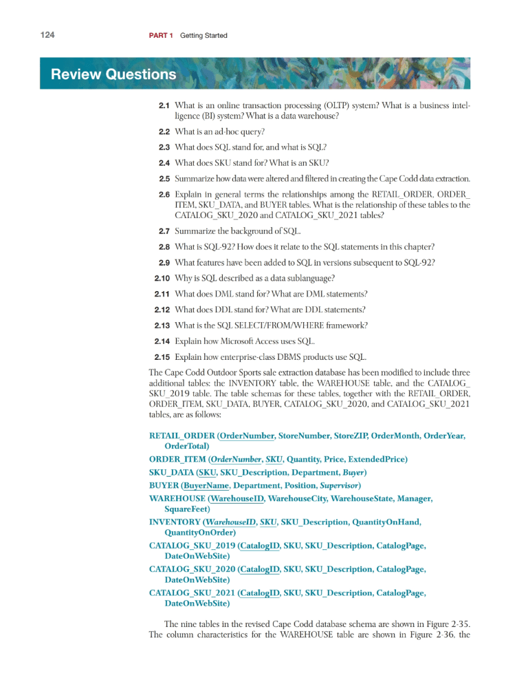 SQL & Database Design: Cape Codd Review Questions