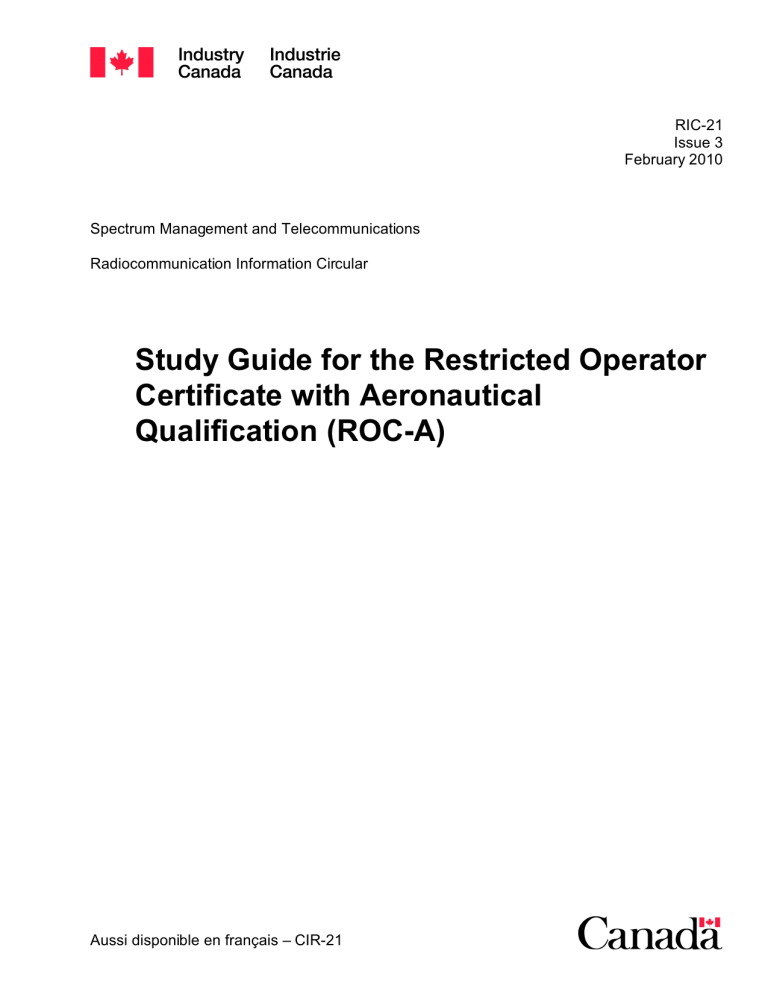 ROC-A Study Guide: Aeronautical Radio Operator Certificate