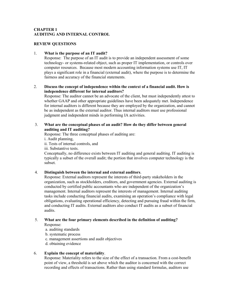 Auditing & Internal Control Review Questions