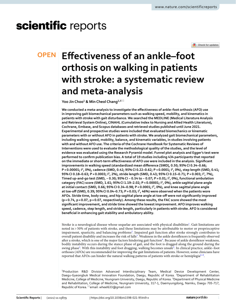AFO Effectiveness on Stroke Patients' Walking: Meta-Analysis