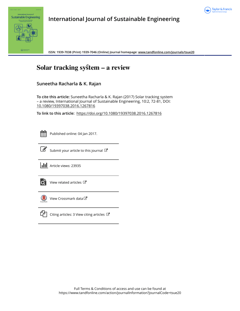 Solar Tracking Systems: A Review of Sustainable Engineering