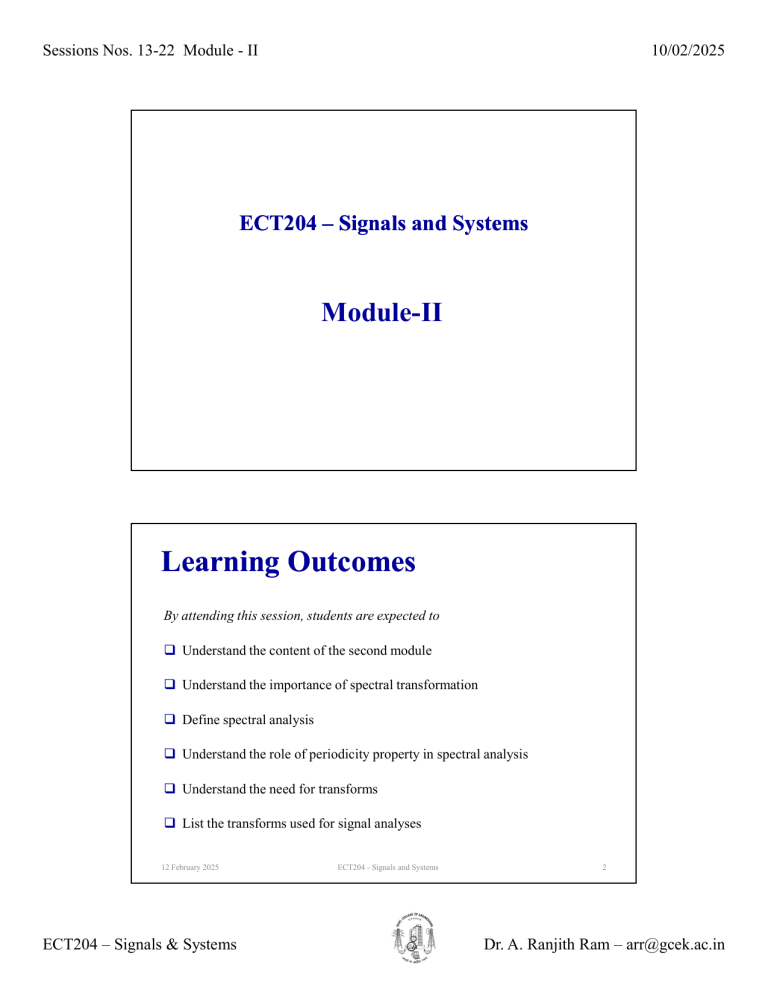 Signals & Systems: Fourier & Laplace Transforms (Module II)