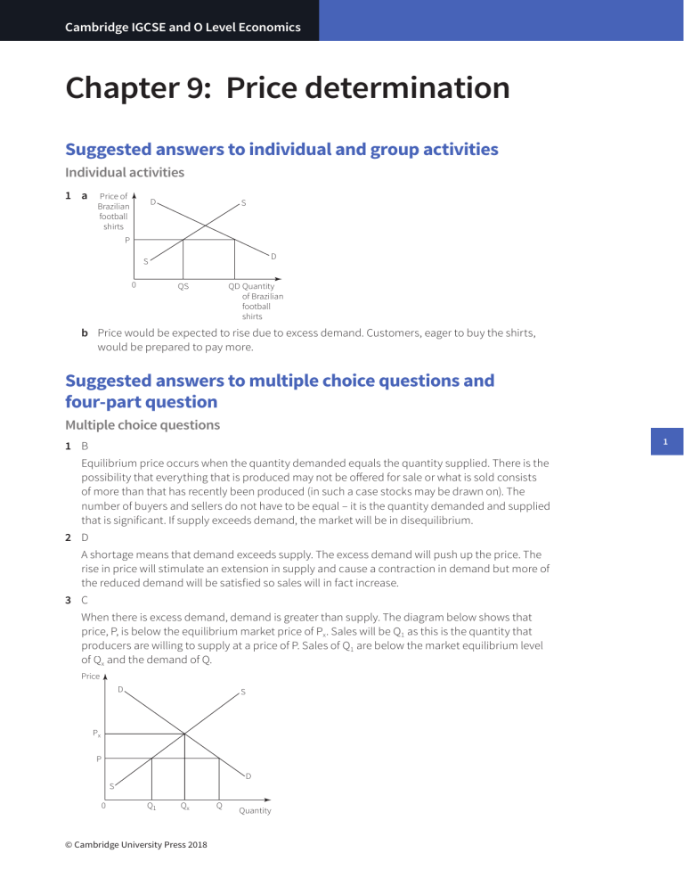 IGCSE/O Level Economics: Price Determination Answer Key