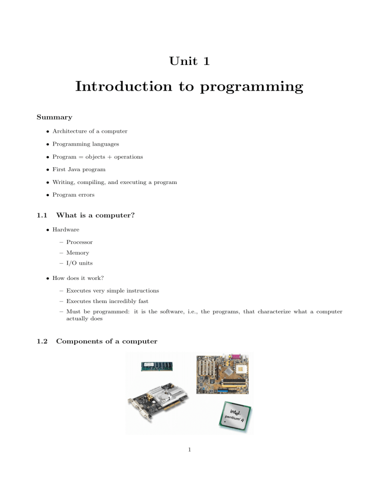 Introduction to Programming: Java Basics & Computer Architecture