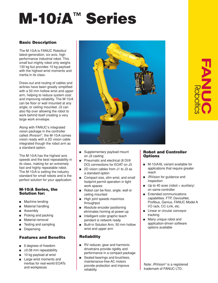 FANUC M-10iA Robot Datasheet: Specs, Features & Dimensions