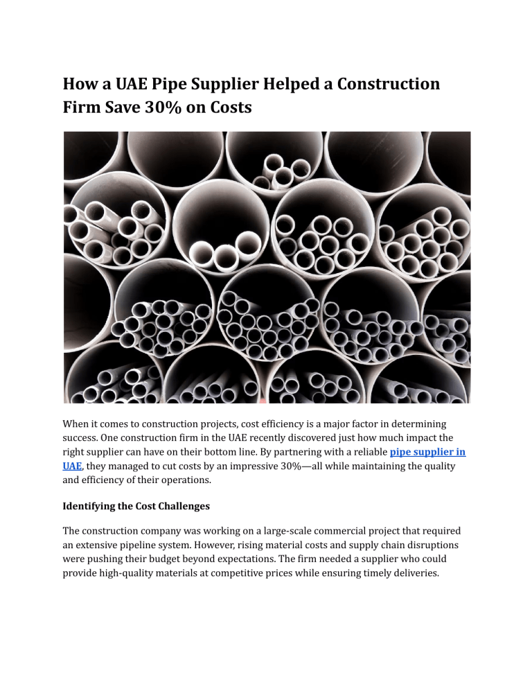 UAE Pipe Supplier: 30% Cost Savings for Construction Firm