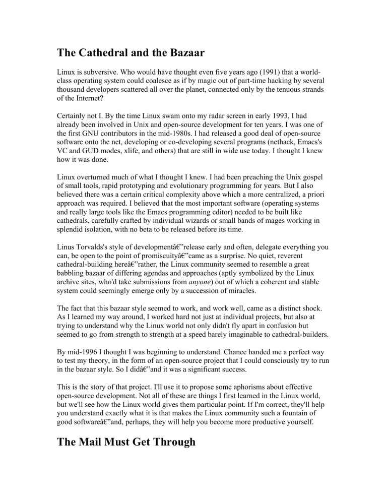 The Cathedral and the Bazaar: Open Source Development