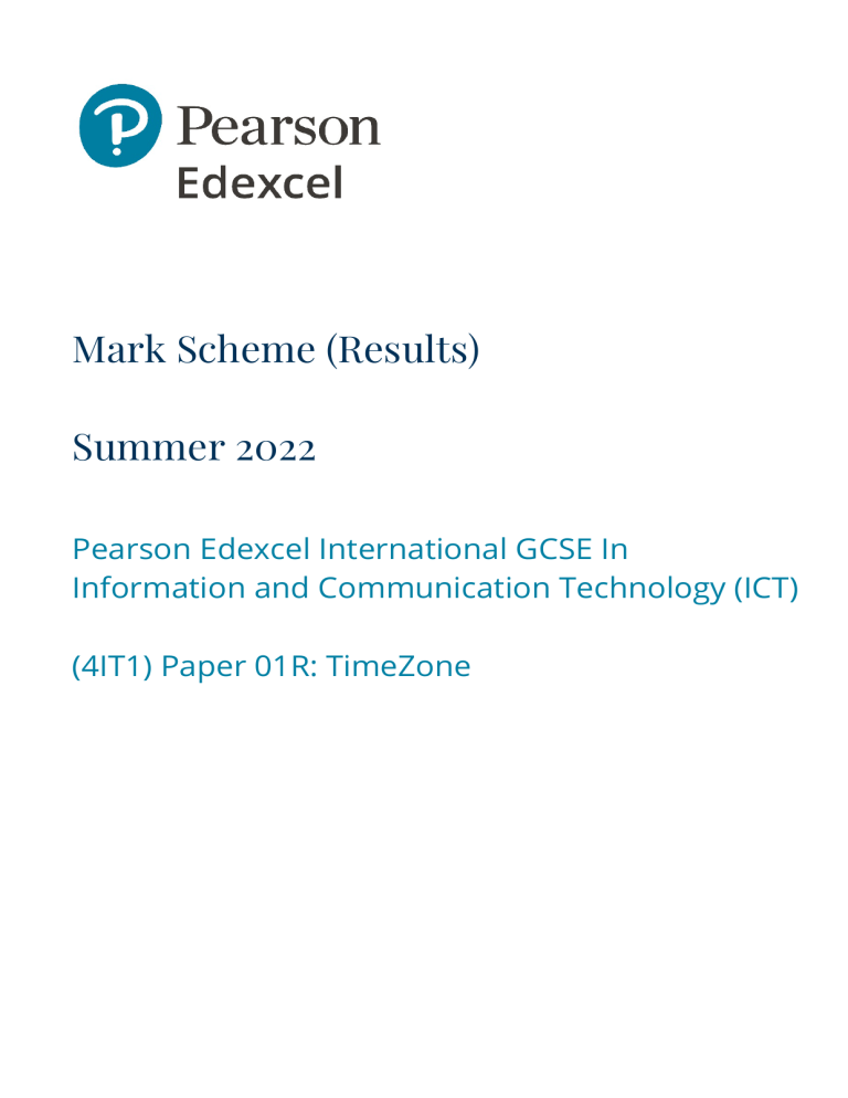 ICT GCSE Mark Scheme (4IT1) Paper 01R: TimeZone
