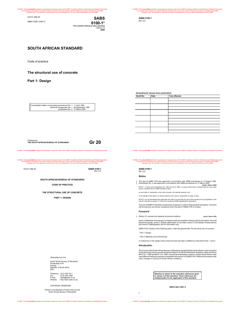SABS 0100-1: Concrete Structural Design Code of Practice