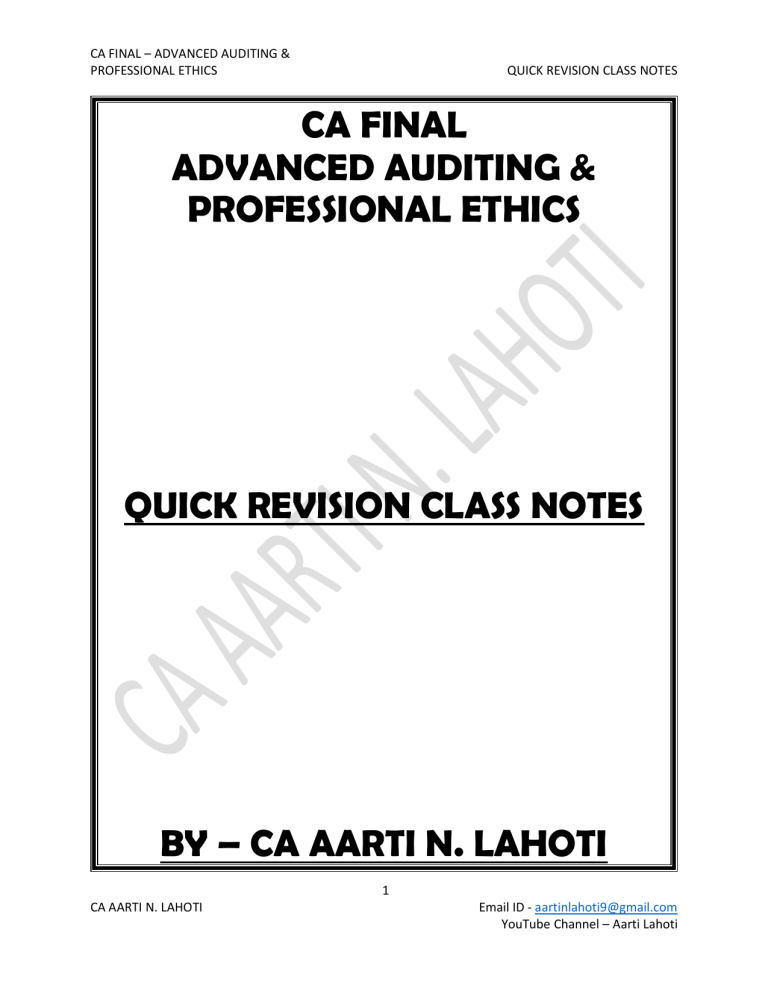 CA Final Auditing & Ethics Quick Revision Notes