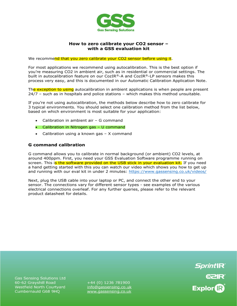 CO2 Sensor Zero Calibration Guide with GSS Evaluation Kit