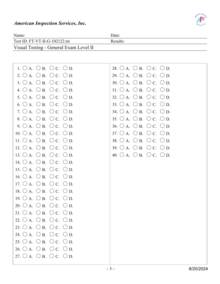 Visual Testing Level II Exam - General Knowledge