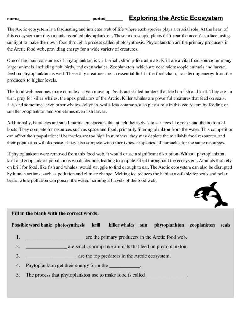 Arctic Ecosystem Worksheet: Food Web & Organisms