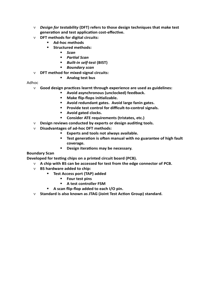 Design for Testability (DFT) Lecture Notes