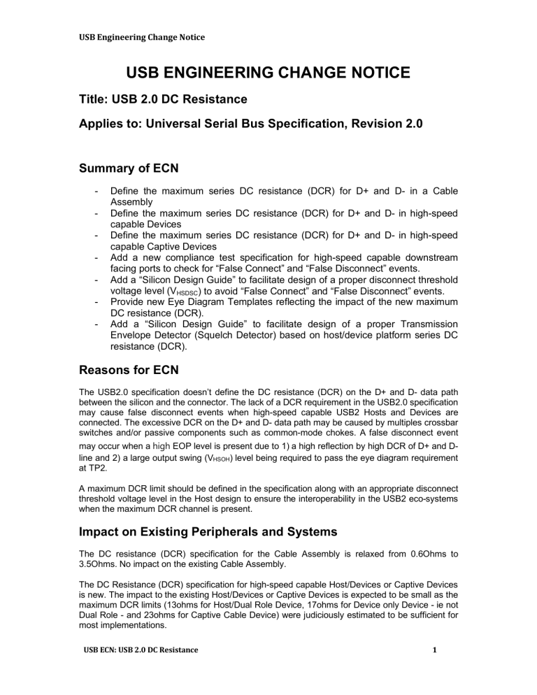 USB 2.0 DC Resistance Engineering Change Notice