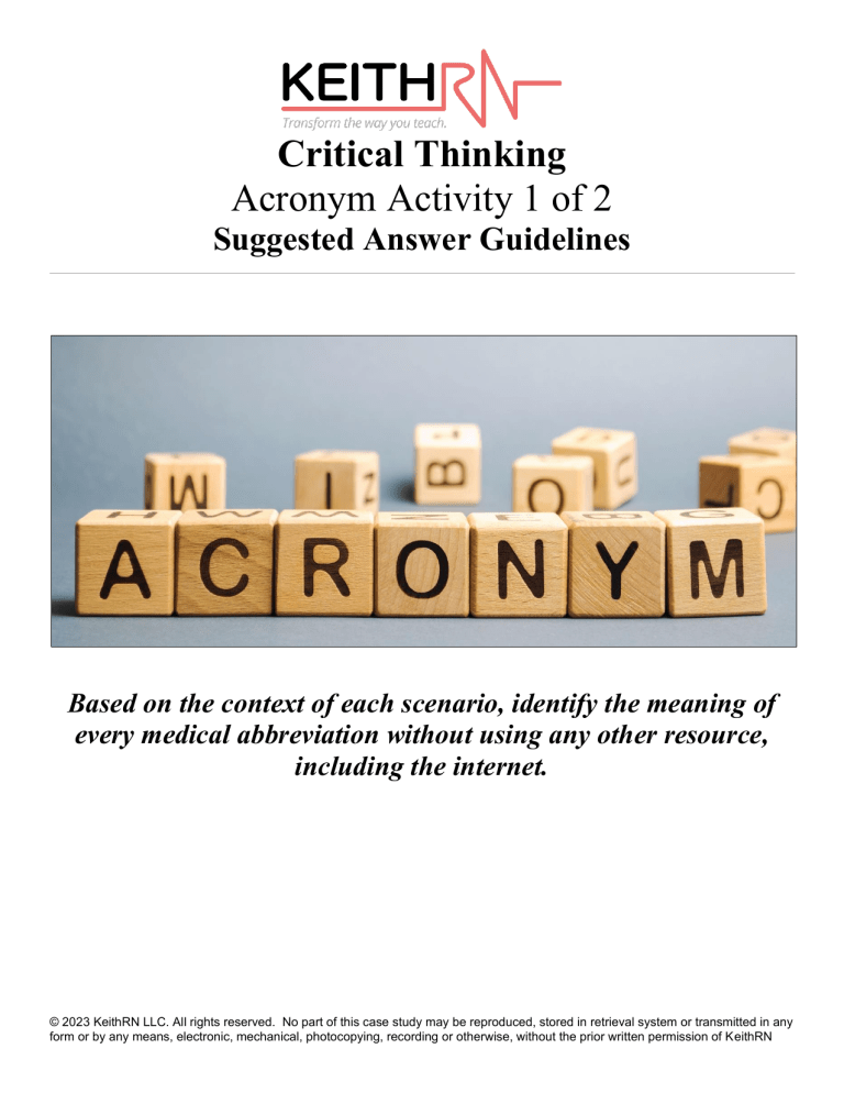 Medical Abbreviations Acronym Activity for Healthcare