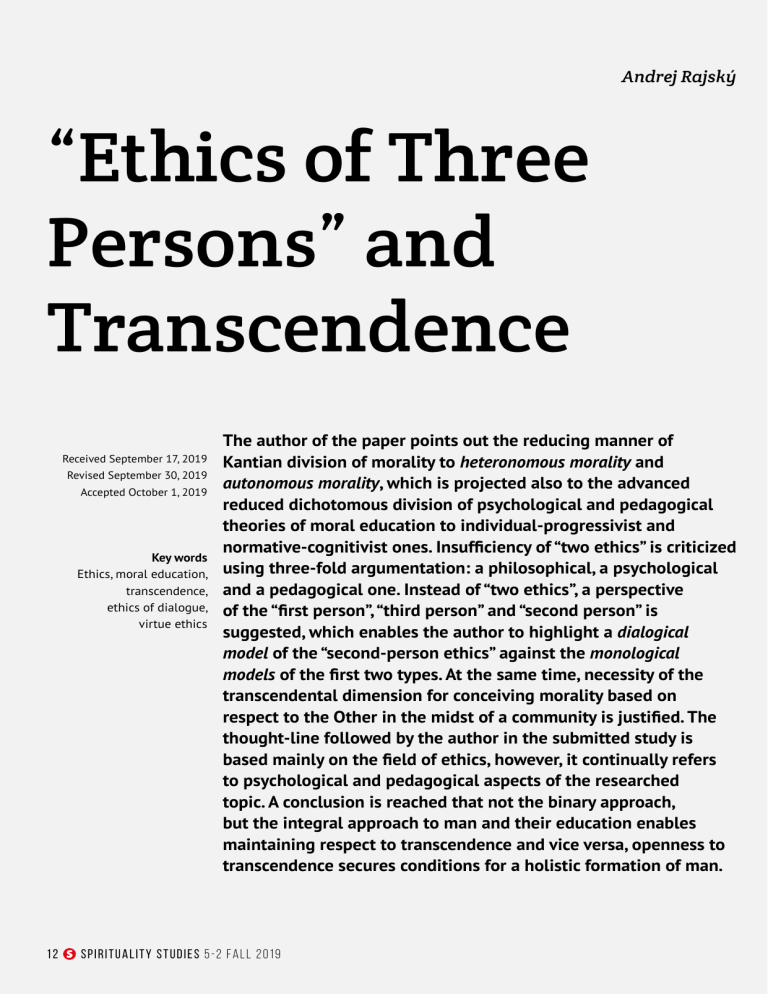Ethics of Three Persons & Transcendence: A New Perspective