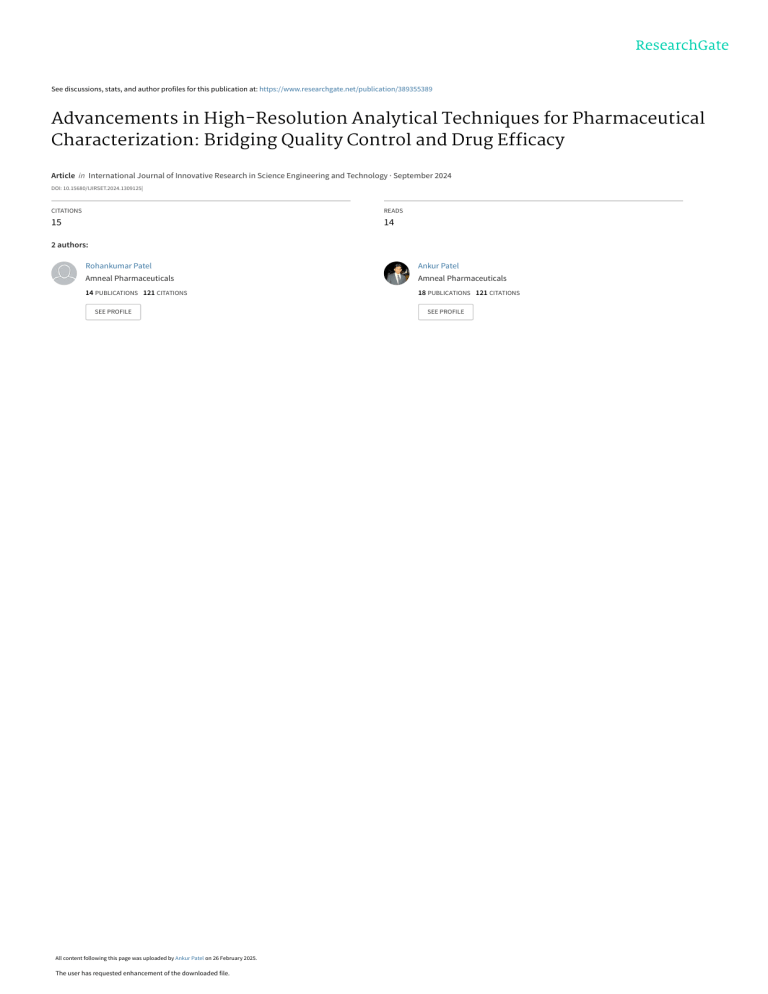 Pharmaceutical Characterization: High-Resolution Techniques