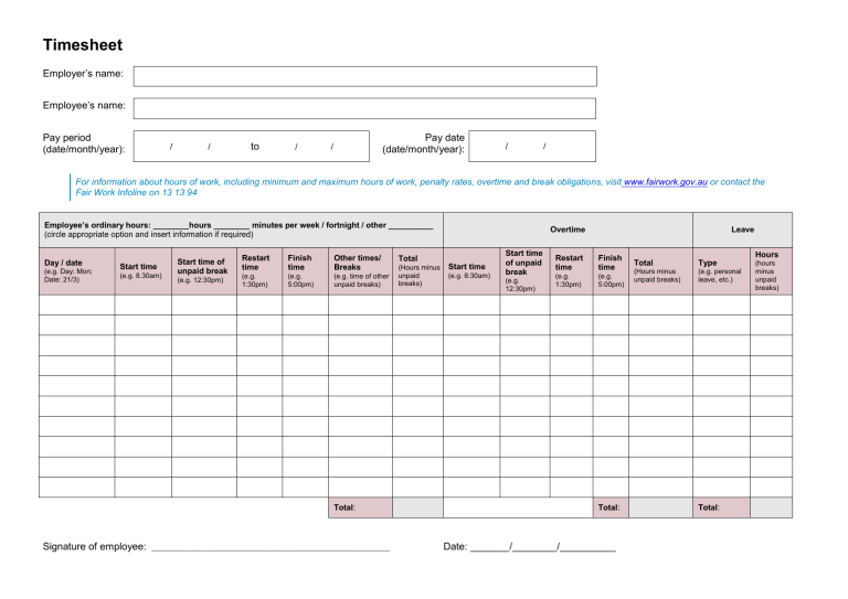 Employee Timesheet Template | Track Work Hours