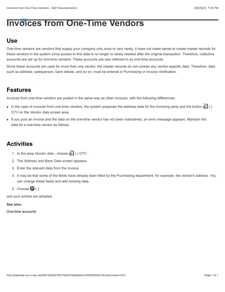 SAP One-Time Vendor Invoices: Processing Guide