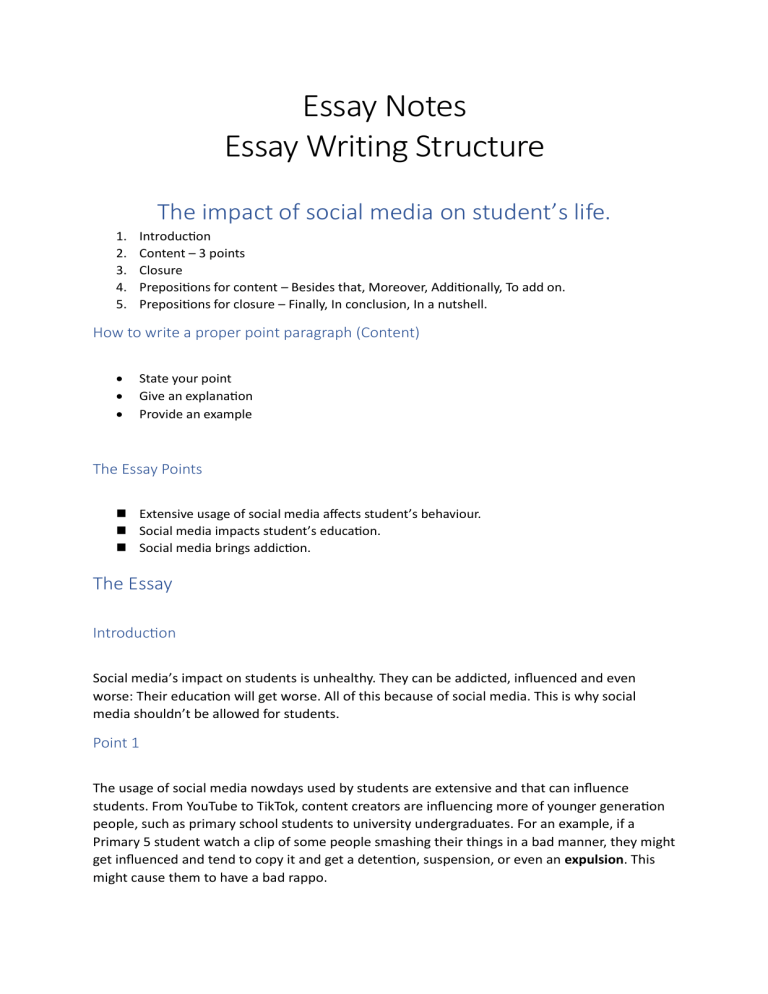 Social Media Essay: Structure & Notes for Students