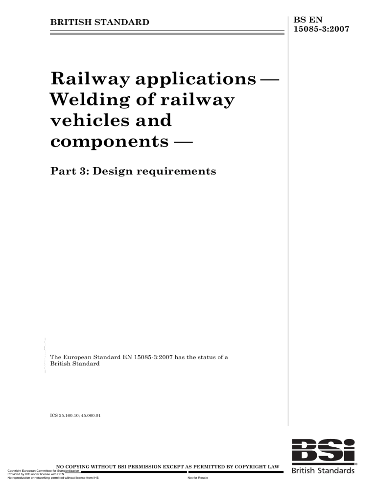 EN 15085-3: Railway Welding Design Requirements