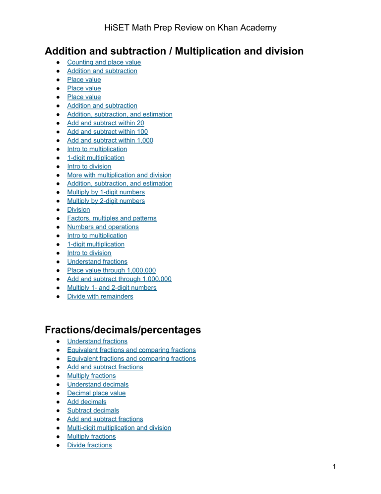 HiSET Math Prep: Khan Academy Review