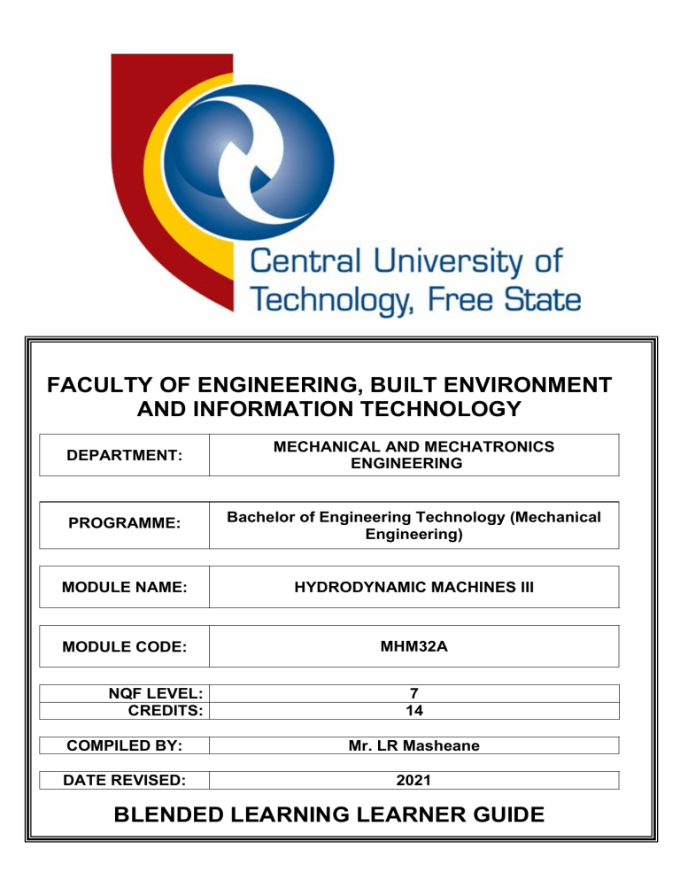 Hydrodynamic Machines III Learner Guide - CUT Mechanical Engineering