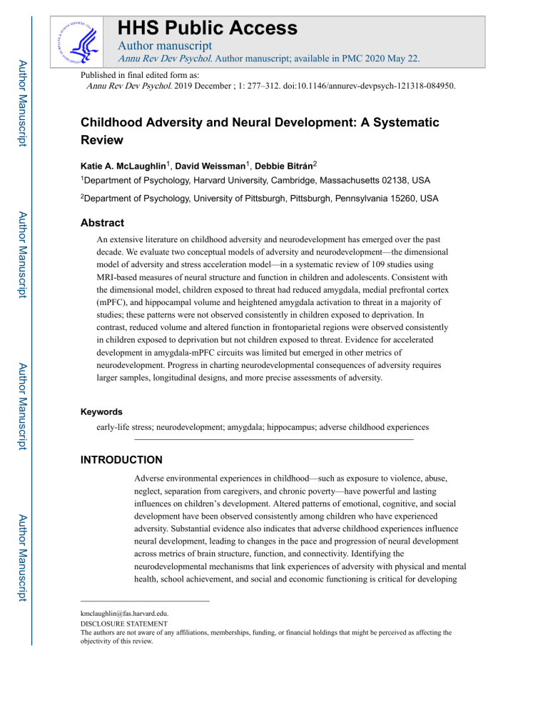 Childhood Adversity & Neural Development: A Review