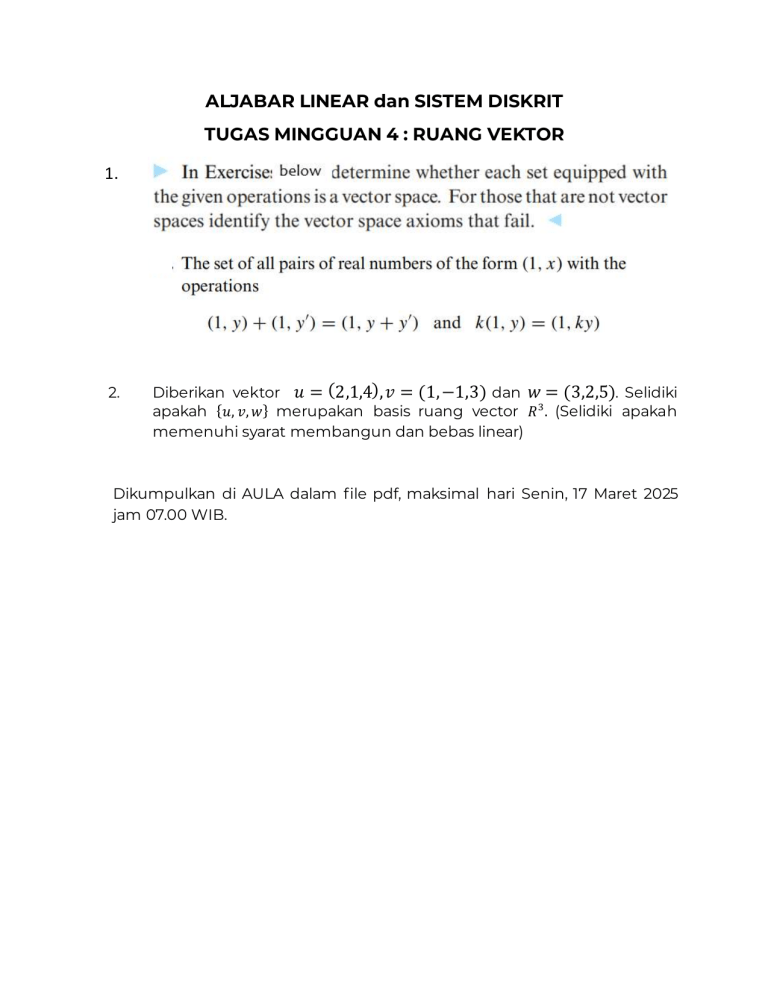 Aljabar Linear: Tugas Basis Ruang Vektor