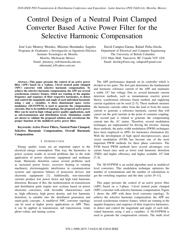 NPC Converter Active Power Filter Control Design