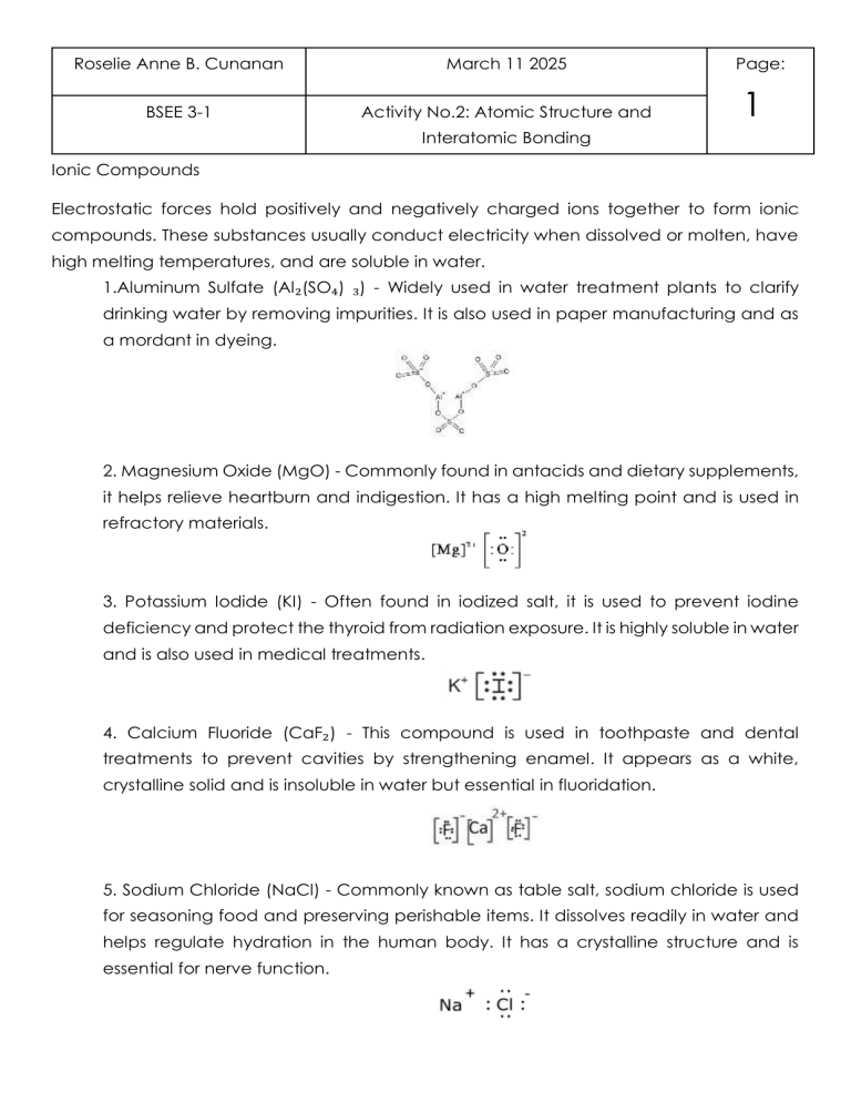 Atomic Structure & Bonding: Ionic, Covalent, Metallic Compounds