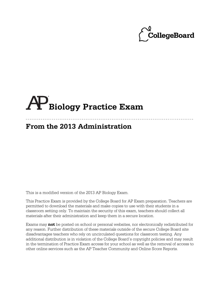 AP Biology Practice Exam 2013 | College Board