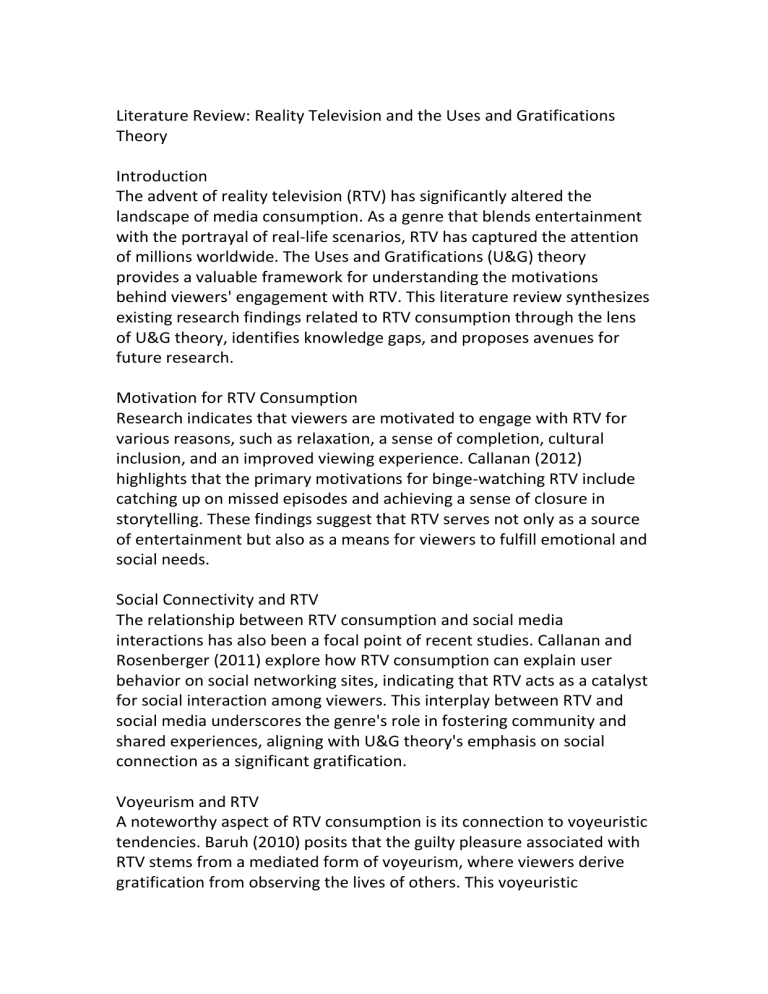 Reality TV & Uses and Gratifications Theory: A Review