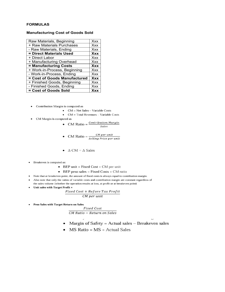 Cost Accounting Practice Problems: COGS, Break-Even, Margin