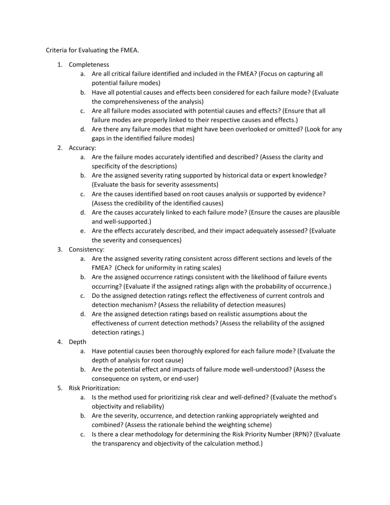 FMEA Evaluation Criteria & Rubrics