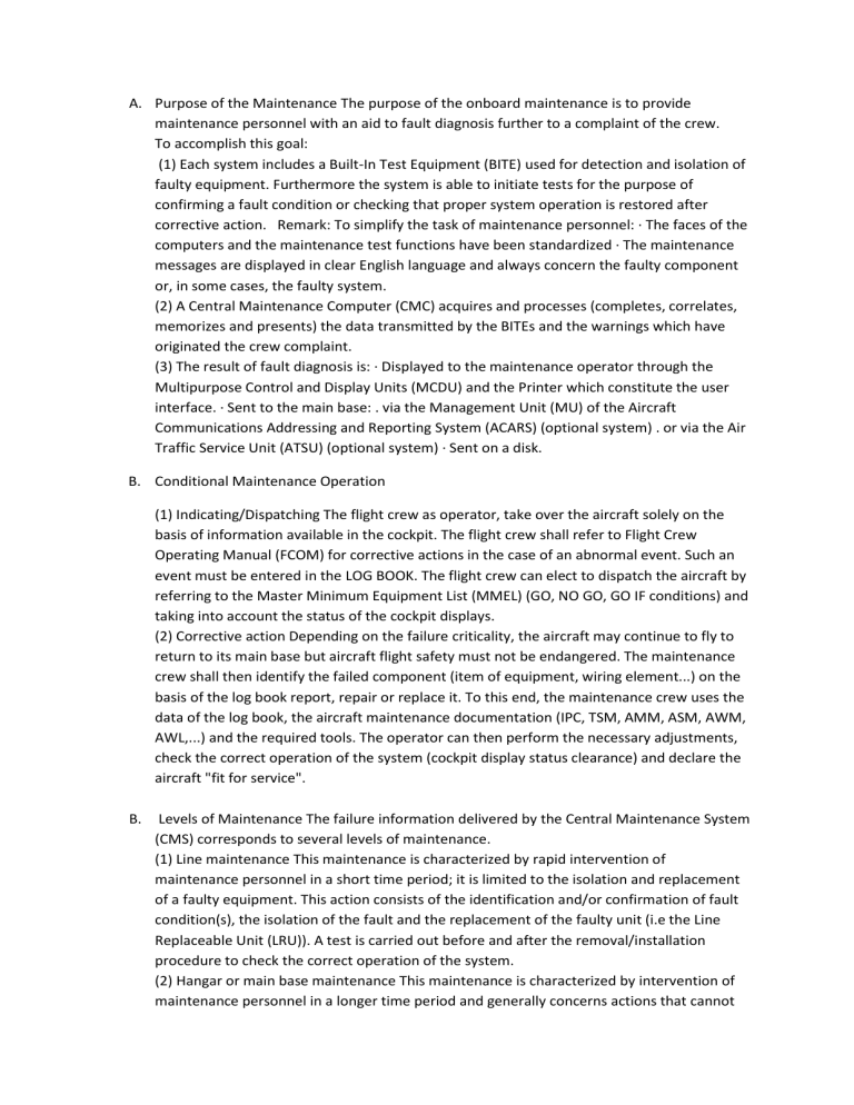 Aircraft Onboard Maintenance Procedures & Failure Classes