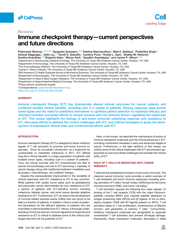 Immune Checkpoint Therapy: Current Perspectives & Future Directions