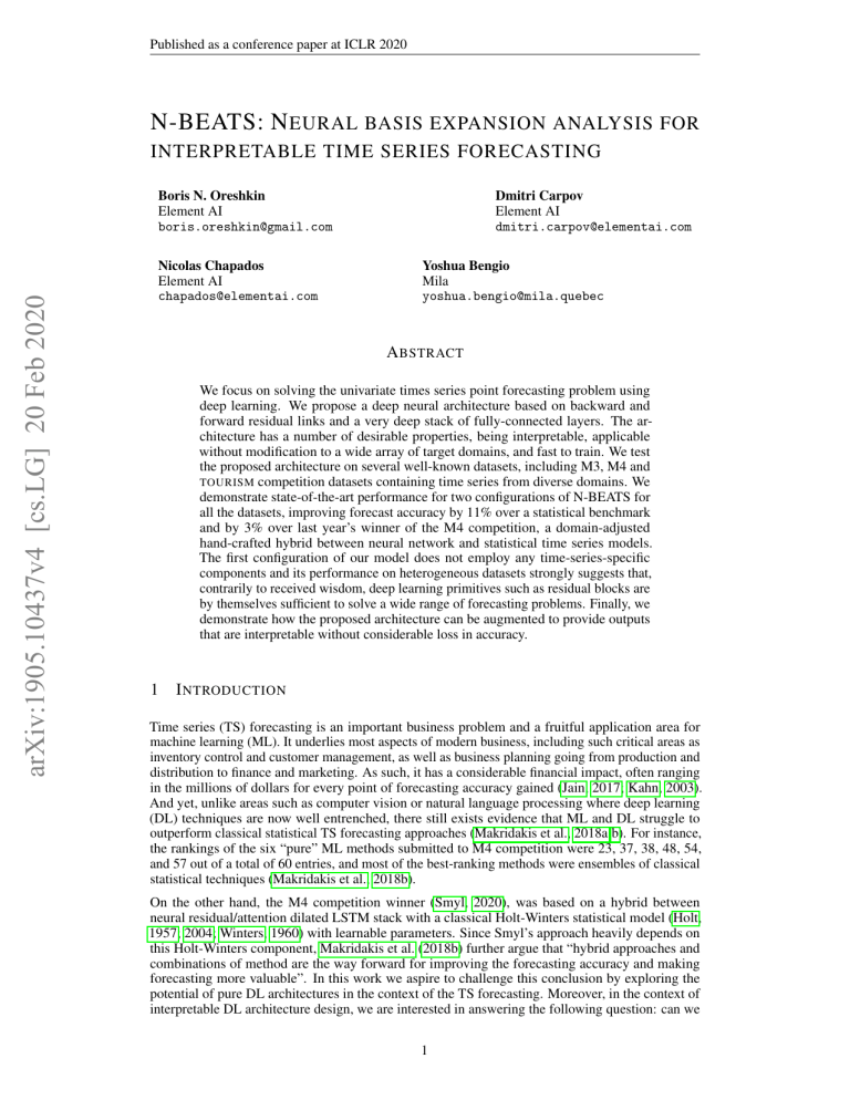 N-BEATS: Interpretable Time Series Forecasting