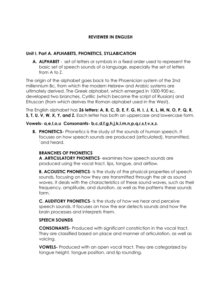 English Reviewer: Alphabets, Grammar, Composition