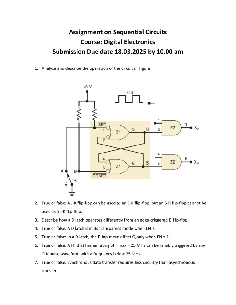 Digital Electronics: Sequential Circuits Assignment