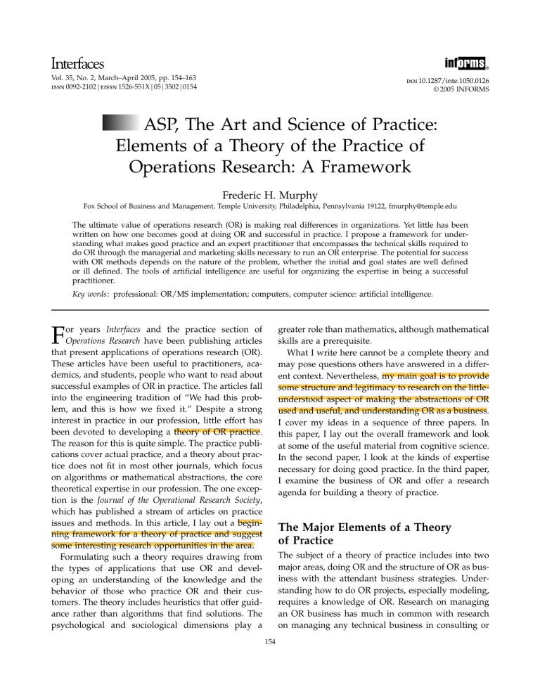 Operations Research Practice: A Theory Framework