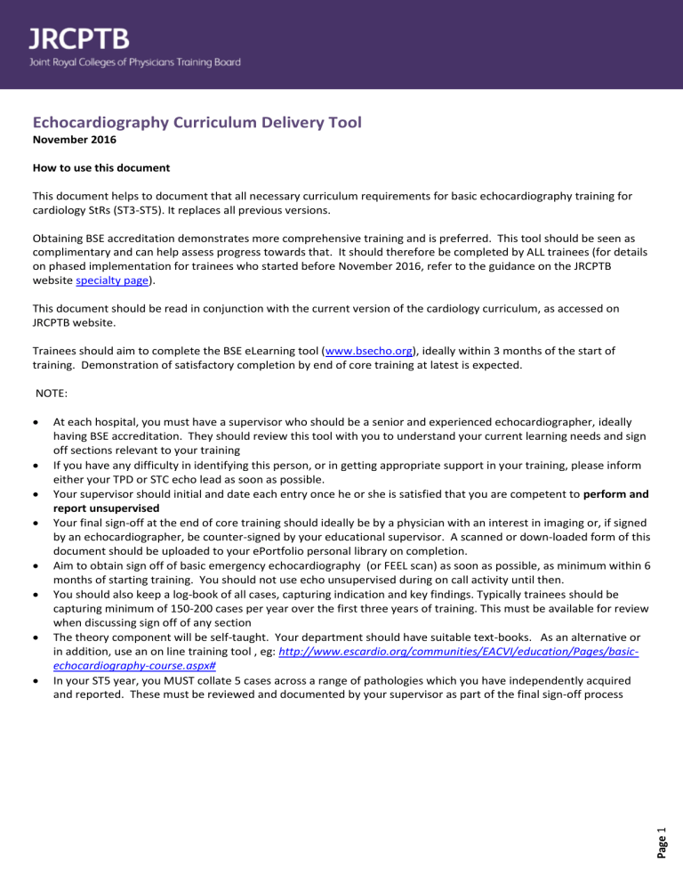 Echocardiography Curriculum Delivery Tool for Cardiology StRs