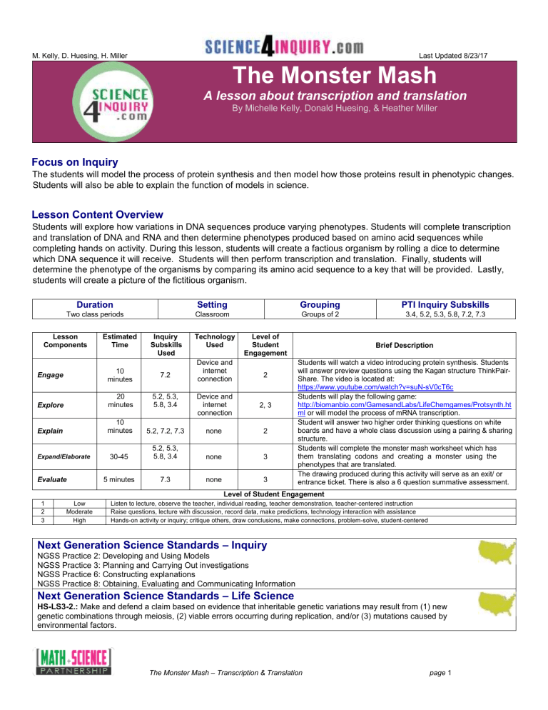Monster Mash: Transcription & Translation Lesson Plan