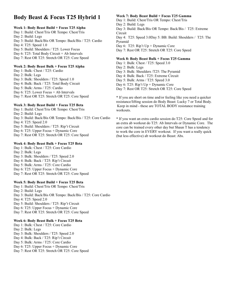 Body Beast & Focus T25 Hybrid Workout Plan