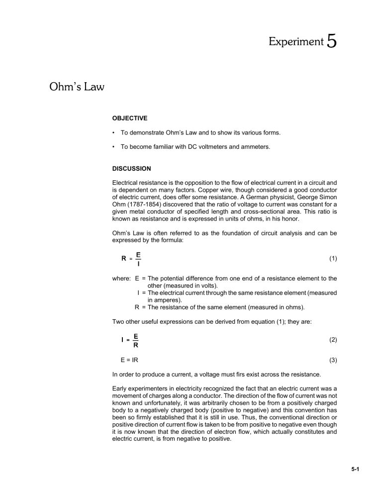 Ohm's Law Lab Experiment: Voltage, Current, Resistance