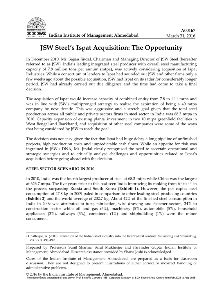 JSW Steel's Ispat Acquisition: A Case Study
